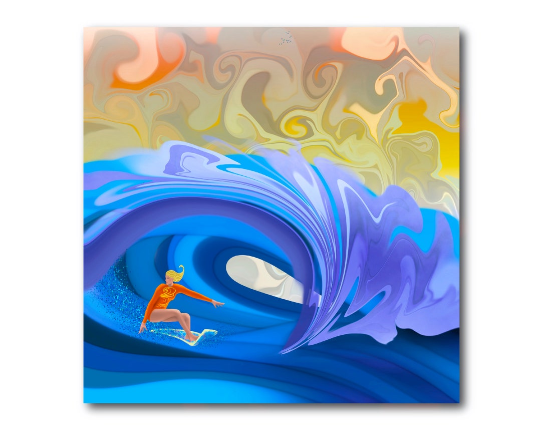 Woman Surfer Art Print: Aqua Tubular Wave, Beachy Wall Decor - Etsy