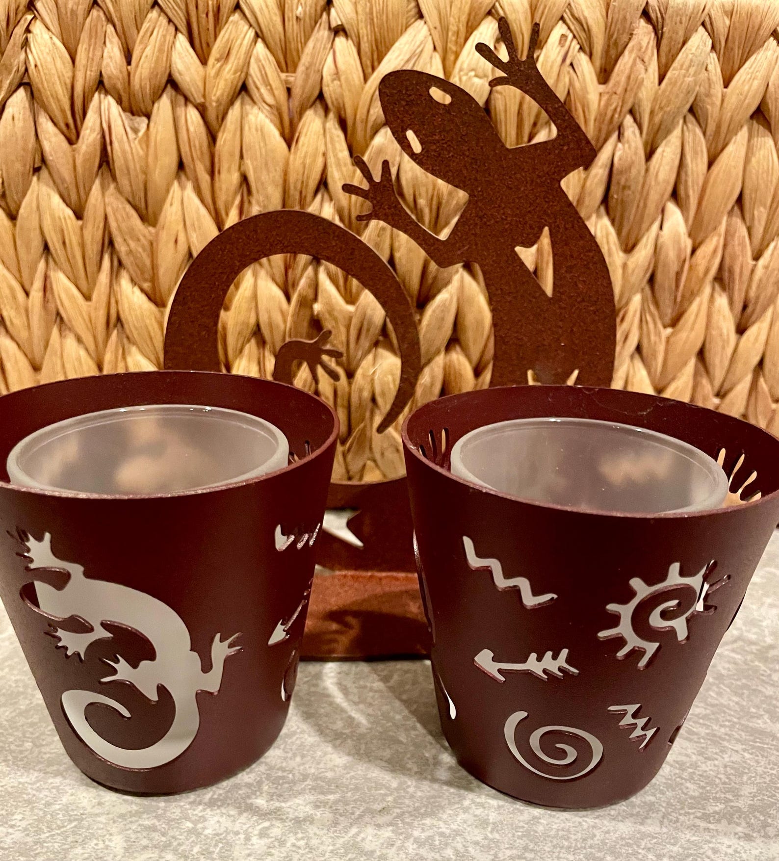 Vintage Partylite Rustic Metal Kokopelli Lizard and Gecko Tealight ...