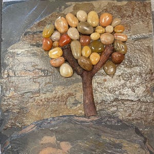 Stone Art Tree and Flower Handmade Slate Decor Wall Hanging Set - Etsy