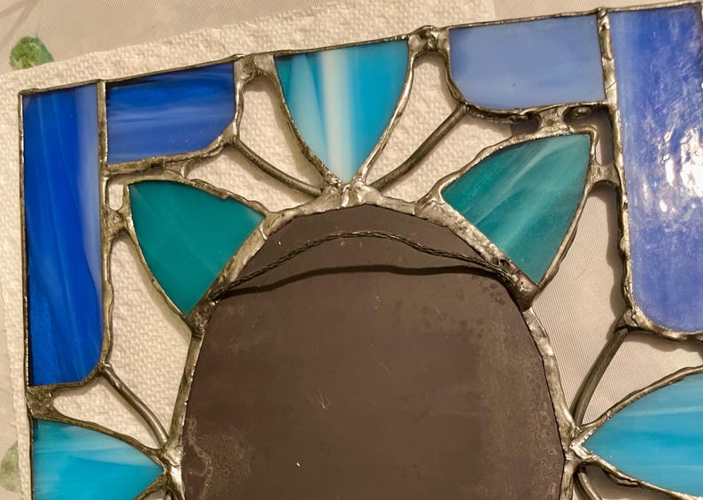 Stained Glass Mirror - Blue Square, Abstract Flower Sun Design ...