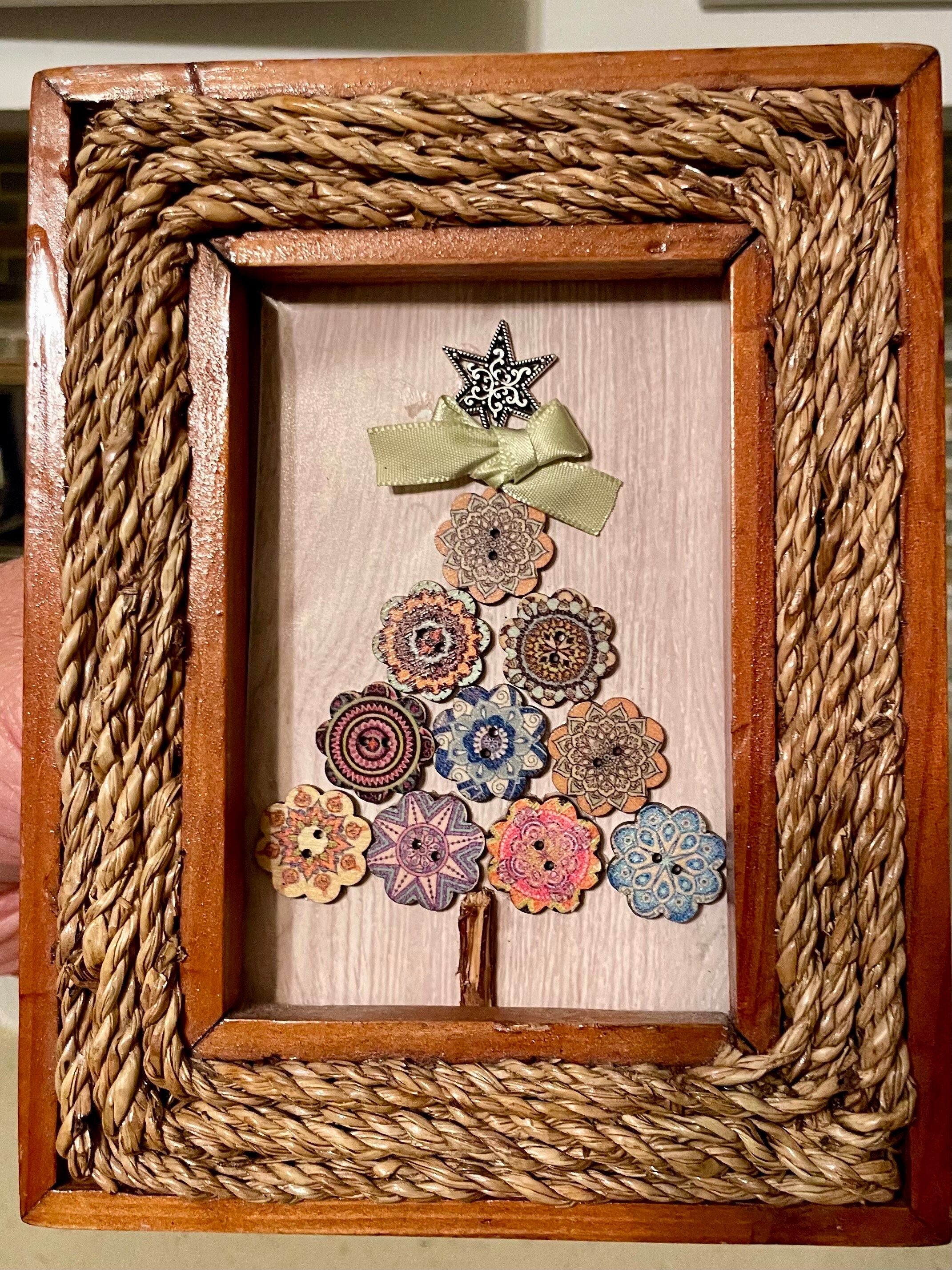 Rope Framed Button Tree With Star Decor Rustic Handmade Folk Art - Etsy