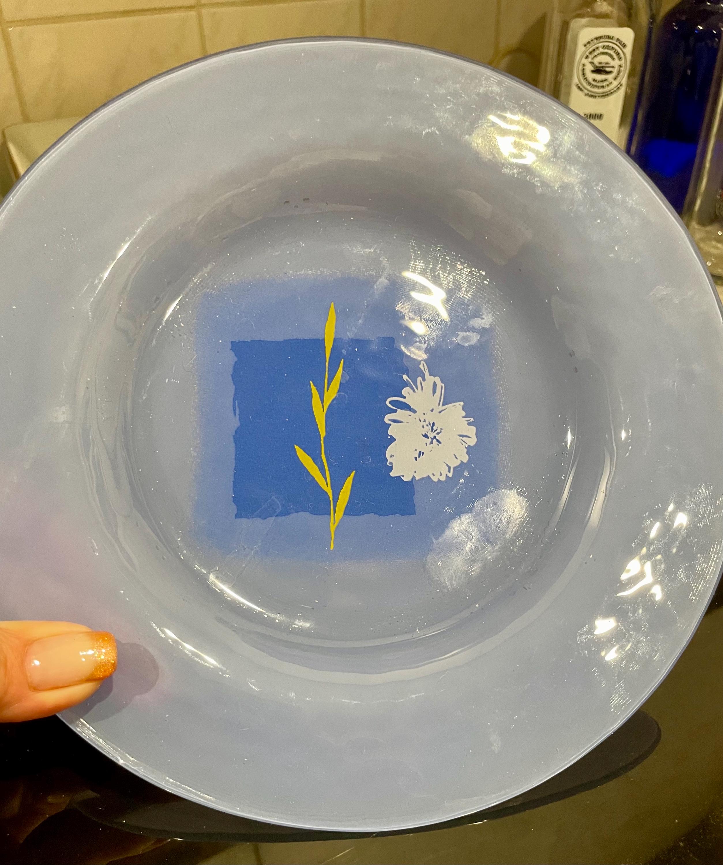 Dibbern Hand-painted Glass Plates Pale Blue Yellow and White Flower ...
