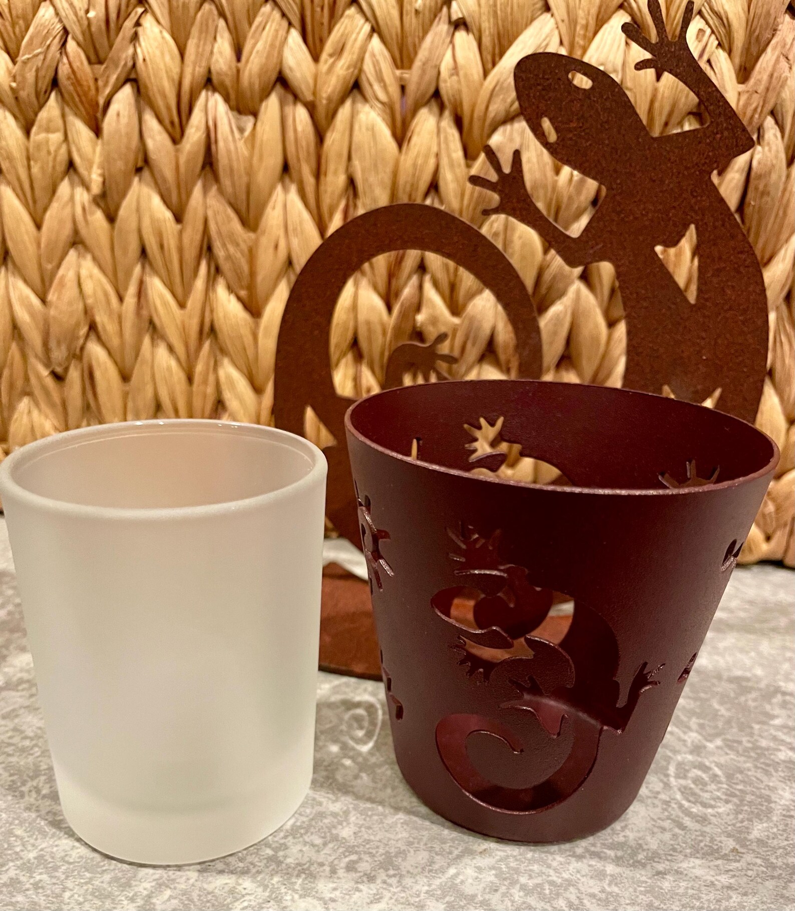 Vintage Partylite Rustic Metal Kokopelli Lizard and Gecko Tealight ...