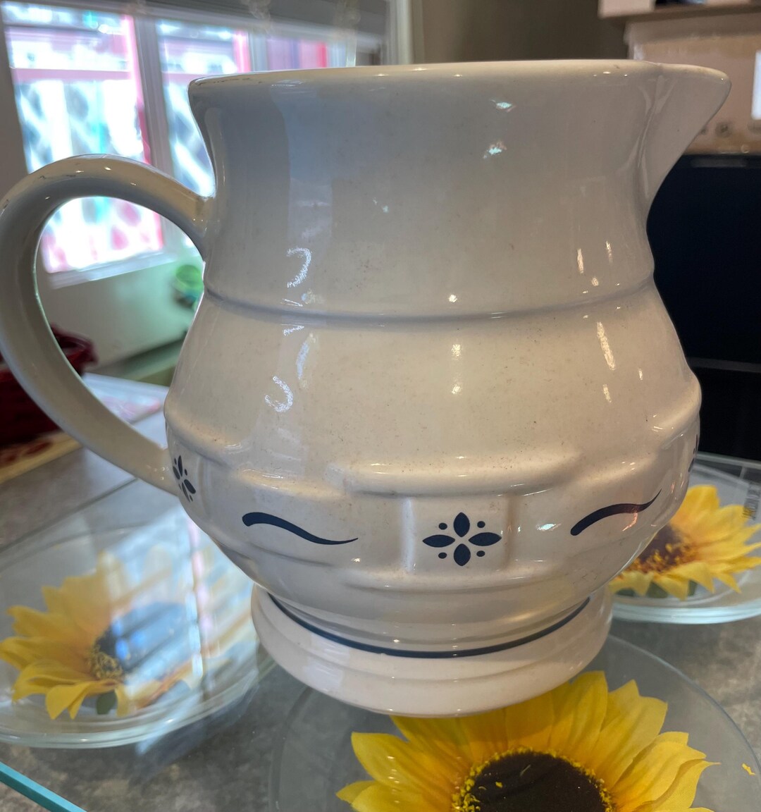 Longaberger Pottery Woven Traditions Classic White and Blue Pitcher - Etsy