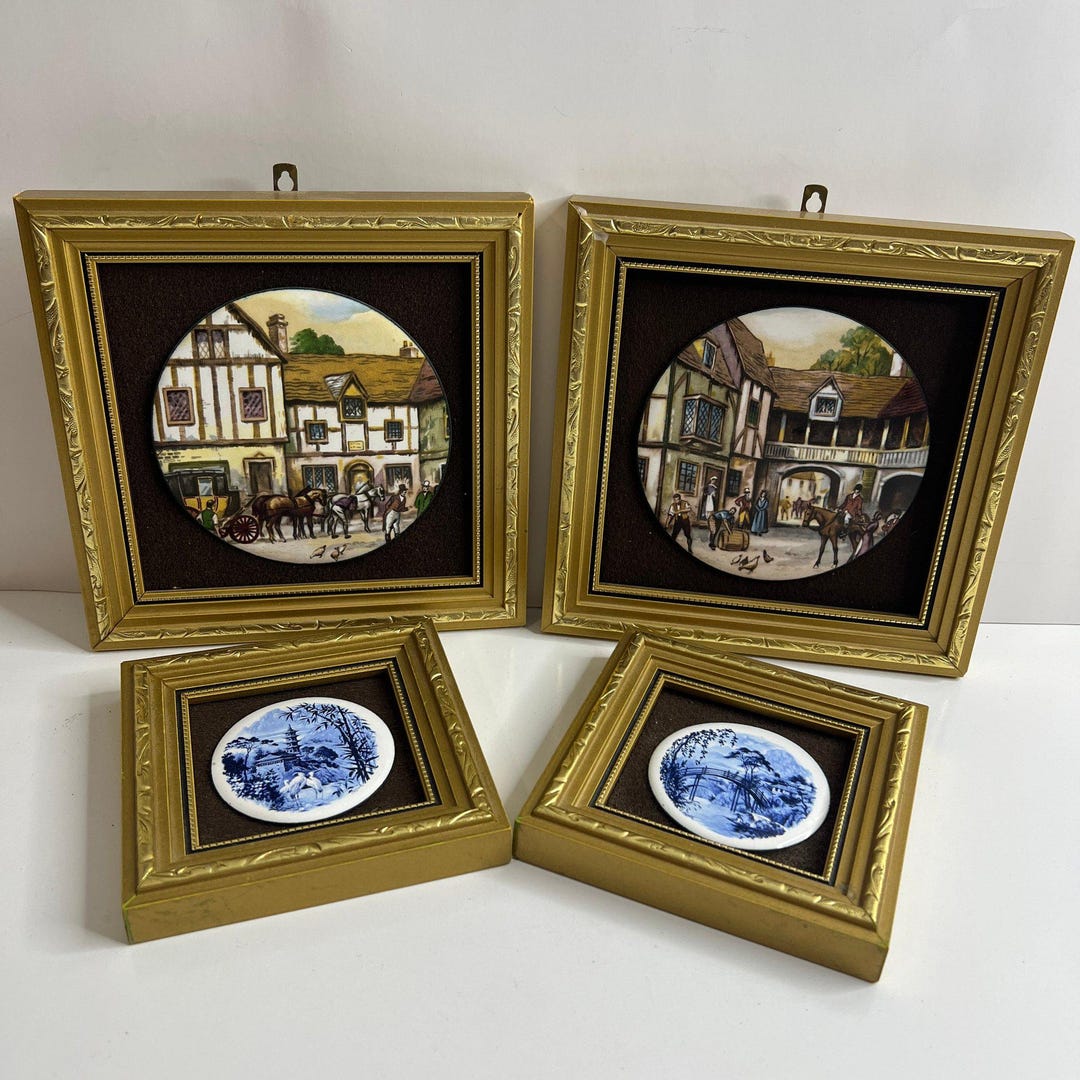 Vintage Pat Collins Set of 4 Hand Painted Enamel Framed London Country ...