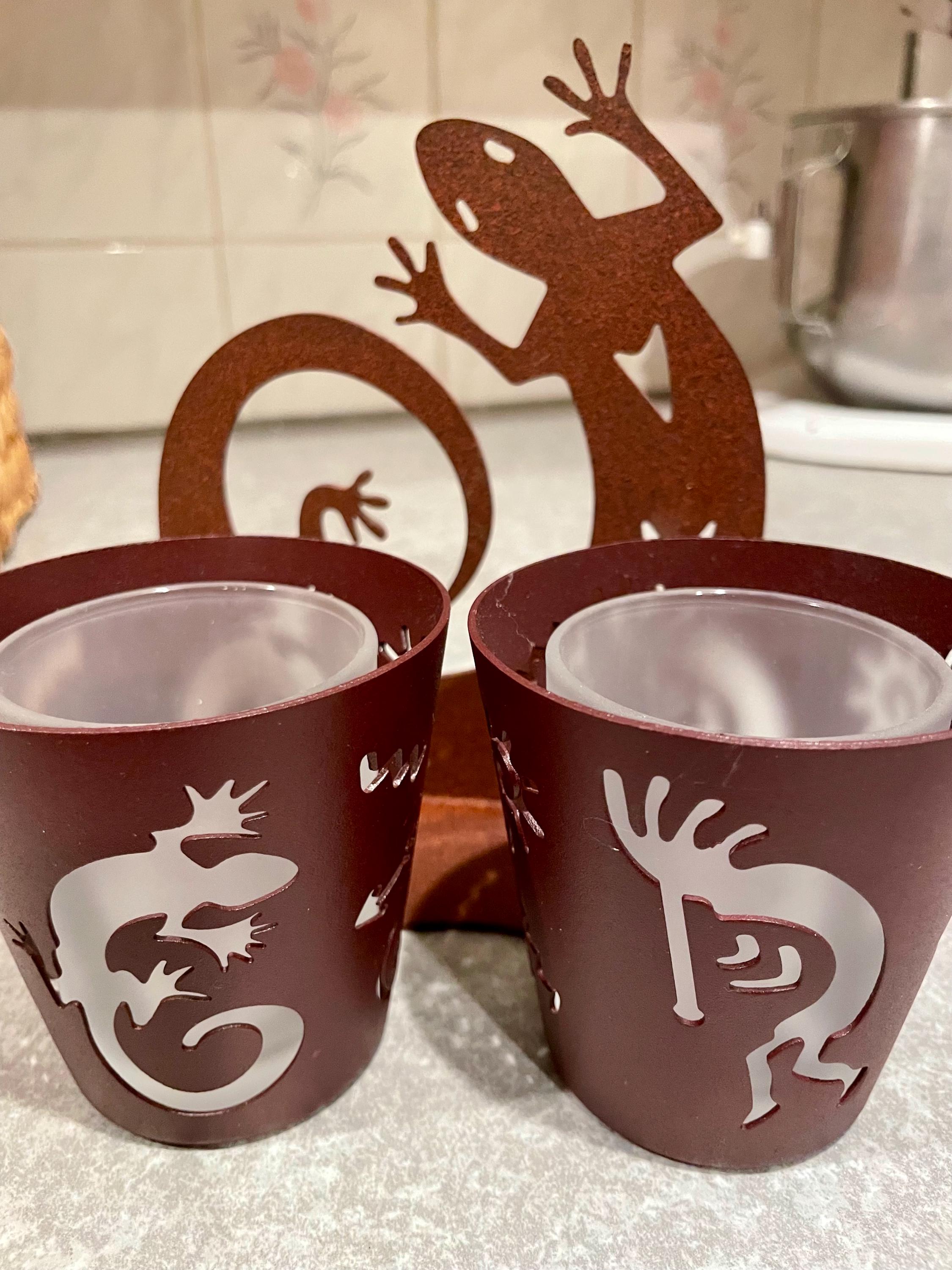 Vintage Partylite Rustic Metal Kokopelli Lizard and Gecko Tealight ...
