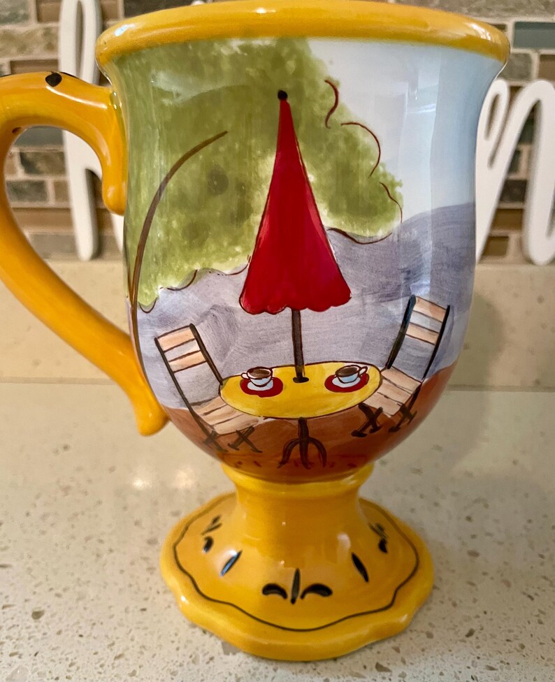 Set of 3 Jennifer Brinley Certified Sidewalk Cafe Pedestal Coffee Mugs ...