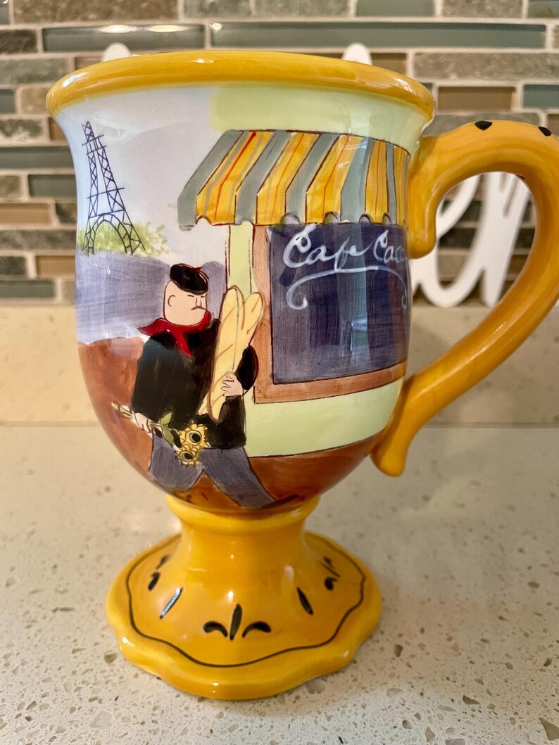 Set of 3 Jennifer Brinley Certified Sidewalk Cafe Pedestal Coffee Mugs ...