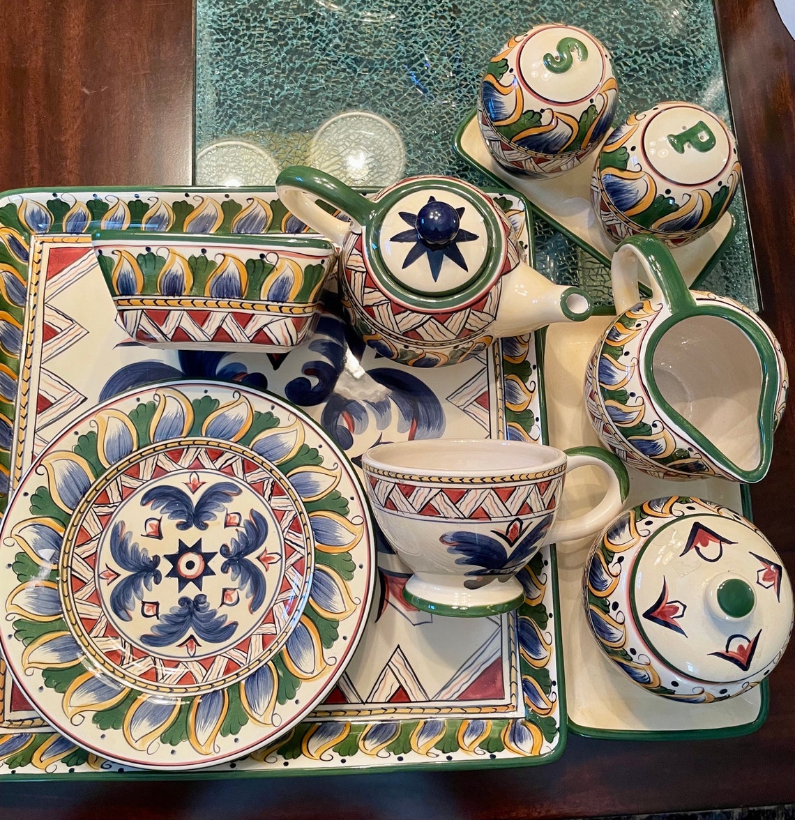 Deruta of Italy Tabletop Hand Painted Accessory Set Salt Pepper Creamer ...