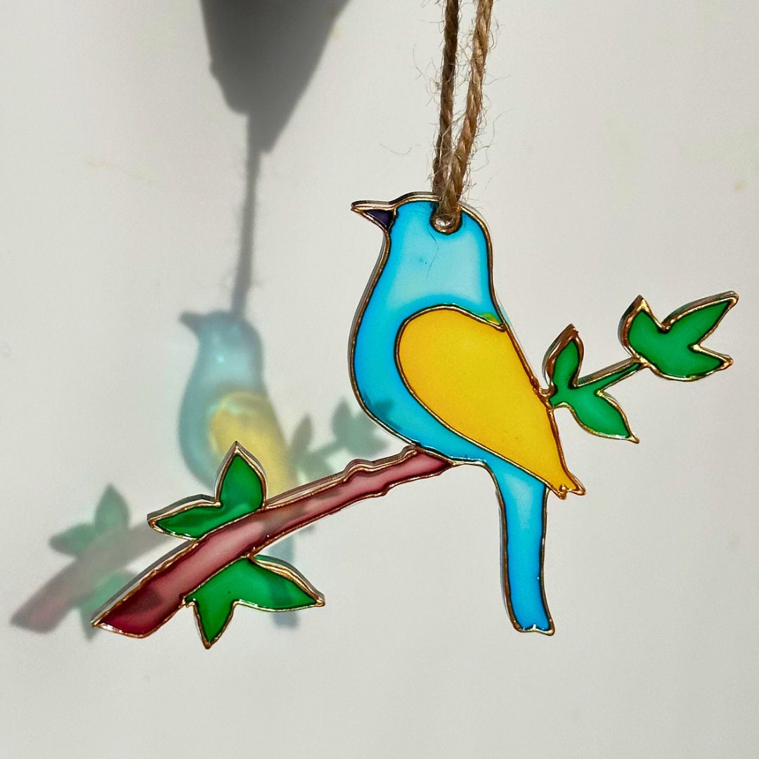 Handcrafted Blue Bird Suncatcher: Acrylic Glass Window Hanging - Etsy