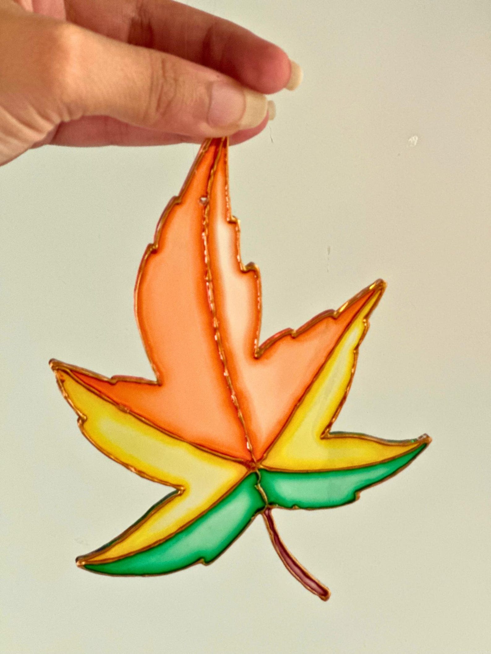 Fall Leaf Suncatcher, Glass Art Painting, Fall Halloween Decor, Vibrant ...