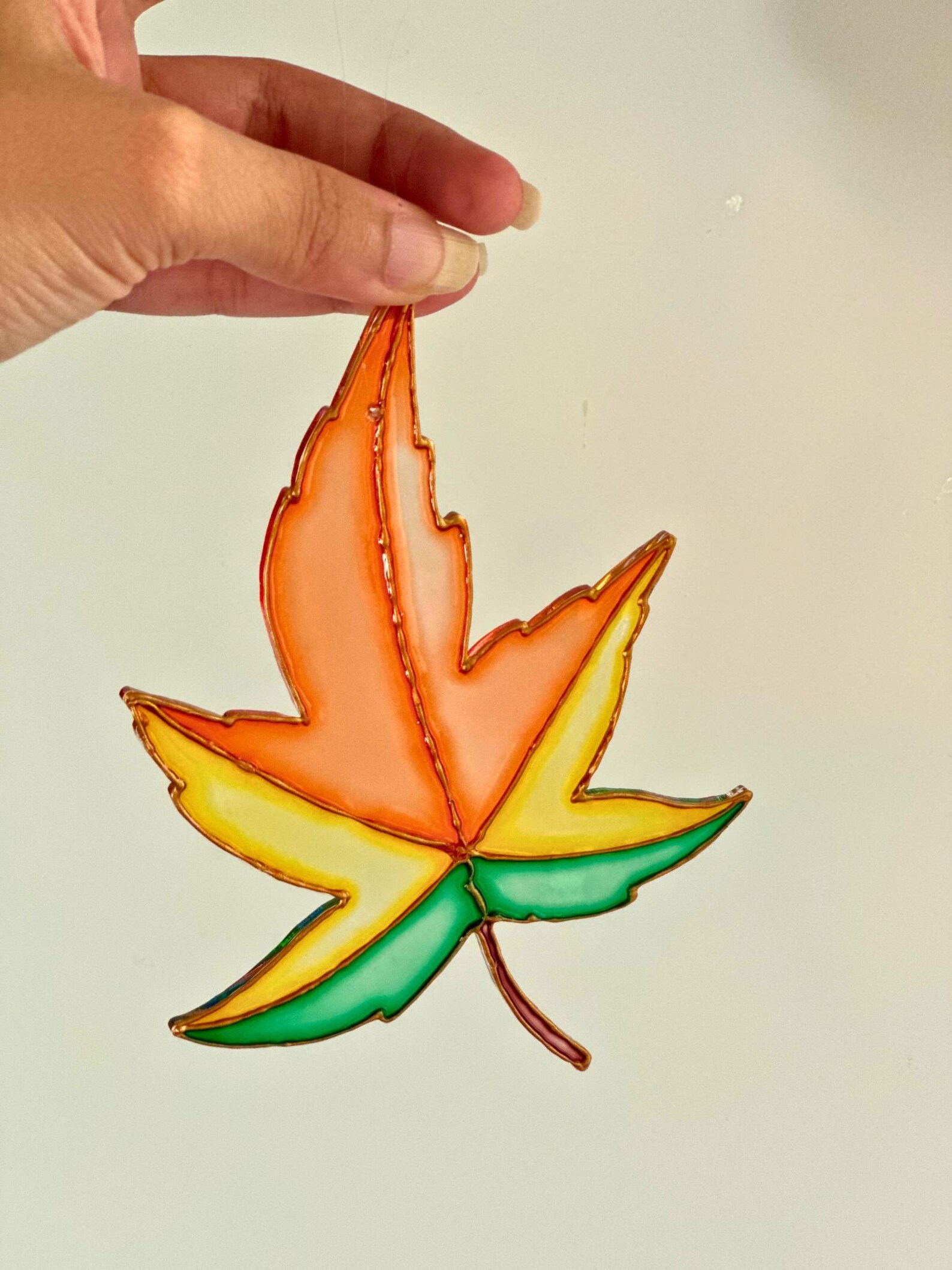 Fall Leaf Suncatcher, Glass Art Painting, Fall Halloween Decor, Vibrant ...