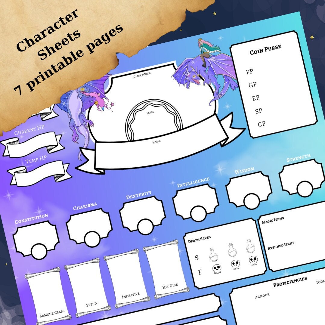 Printable Character Sheet for DND RPG 5e Blue Dragon Sky - Etsy UK