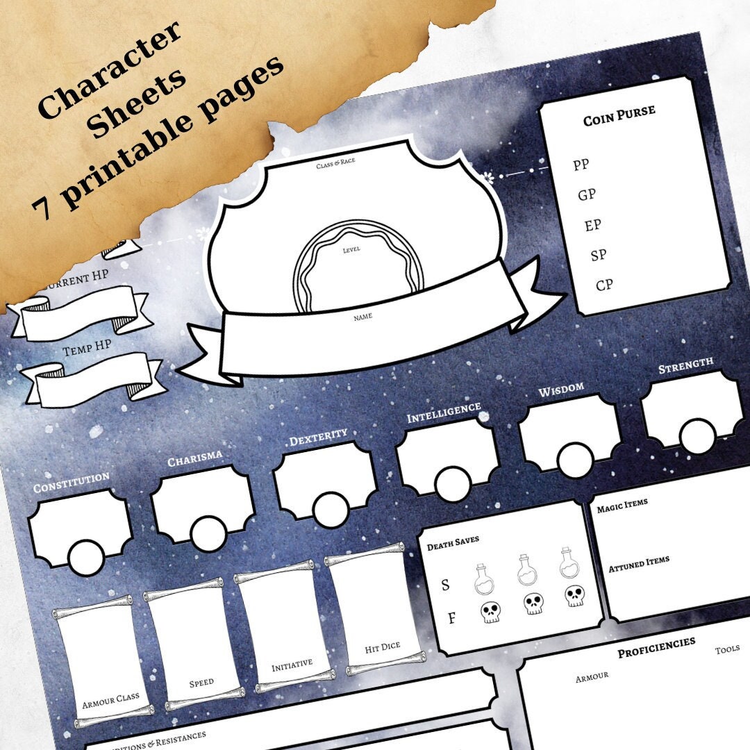 Printable Character Sheet for DND 5e Celestial Sky A4 or A5 - Etsy