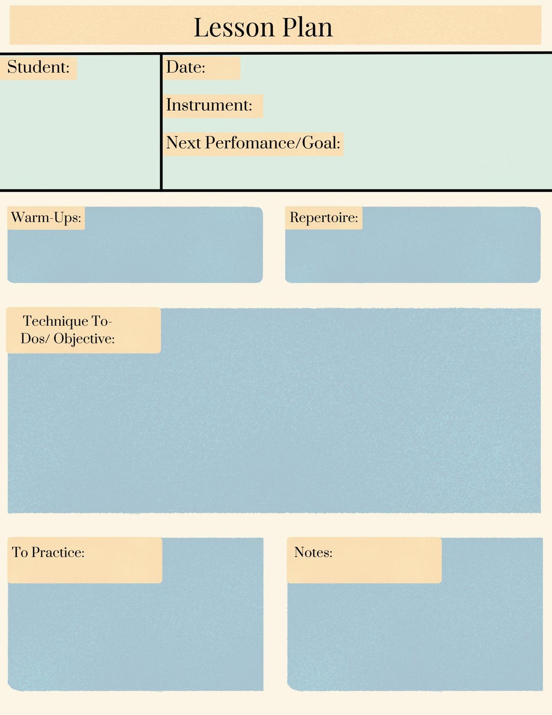 One Page Music Lesson Digital Planner | Lesson Template | Music Teacher ...