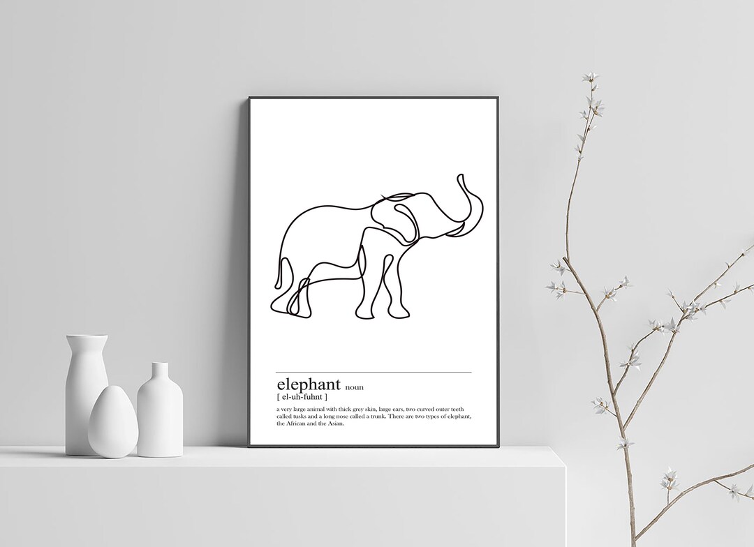 Elephant, Drawings, Printable Wall Art, Animal One Line Drawings, Boho ...