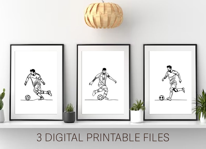 Leo, Messi, Set of 3 Prints, Minimalist Line Art, Digital, Sport Print ...