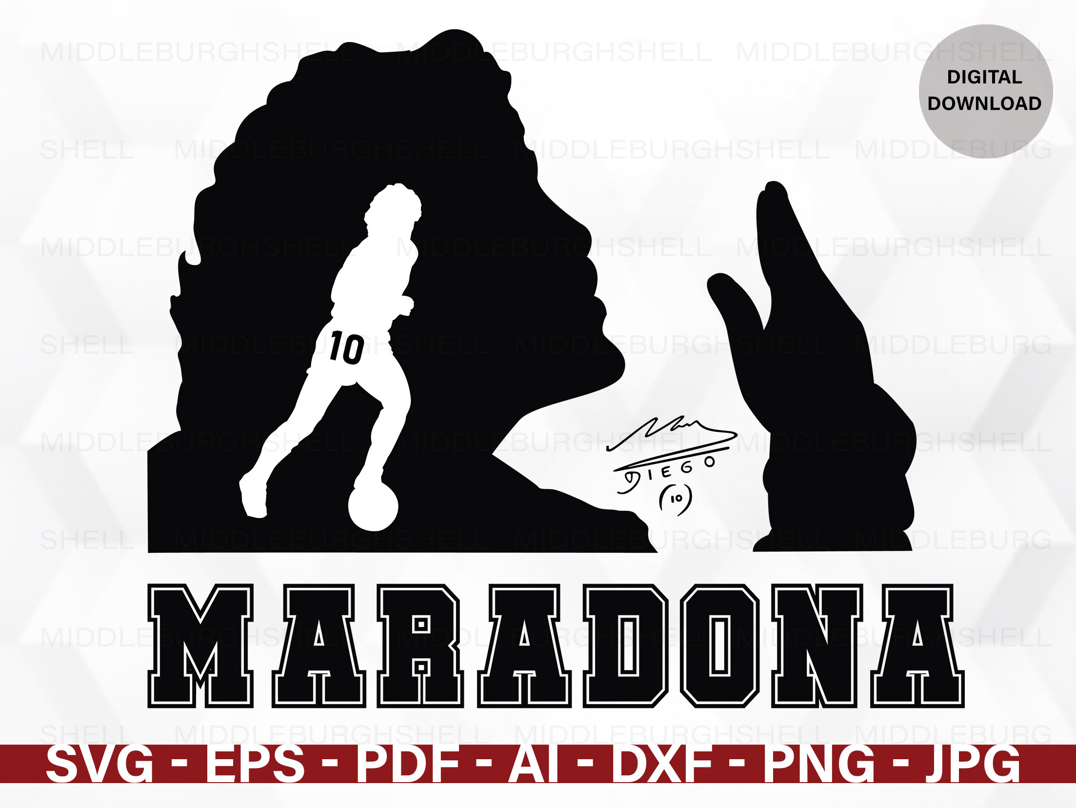 Diego Maradona Svg, Maradona Silhouette, Football Player, Legend ...