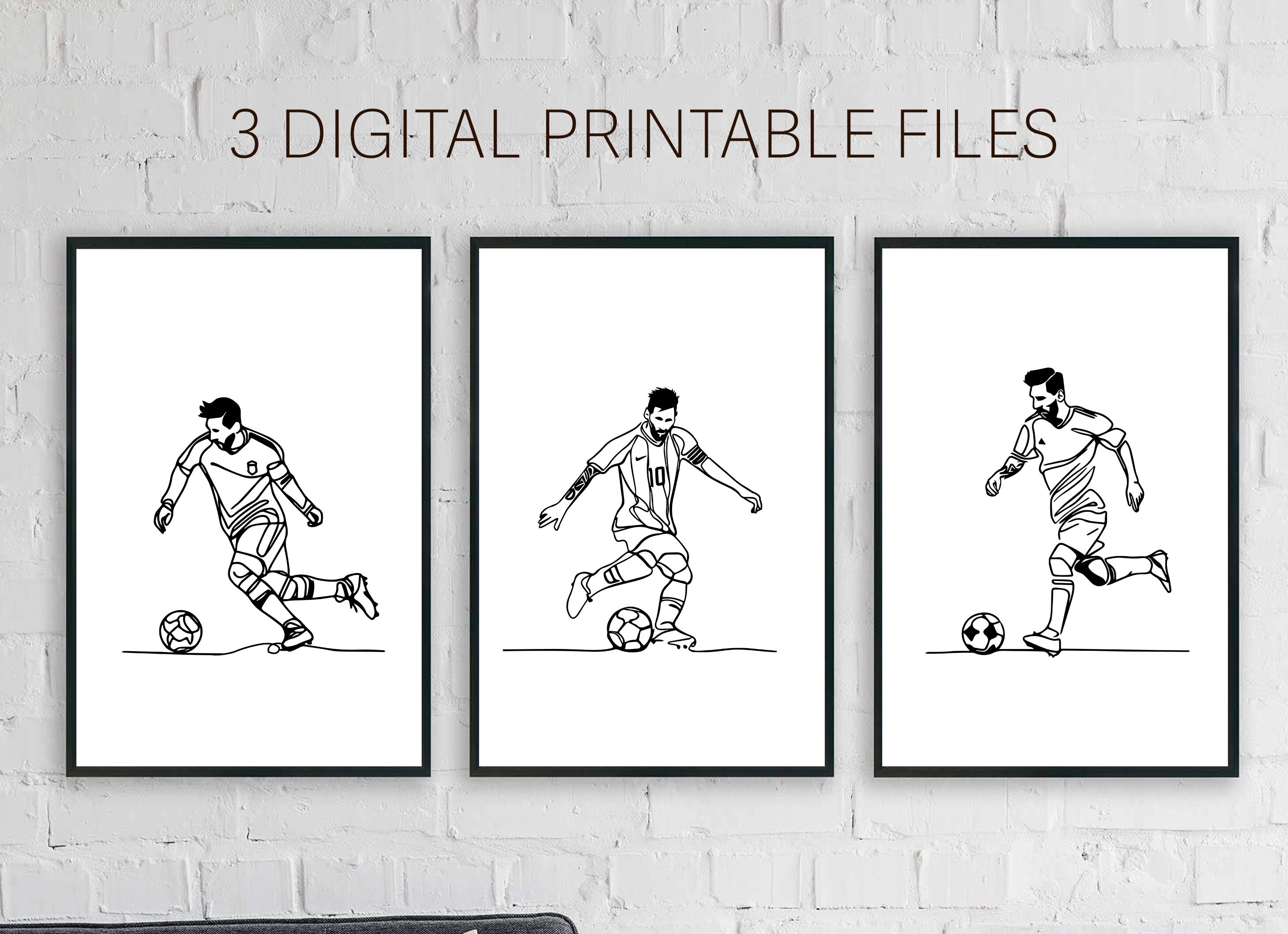 Leo, Messi, Set of 3 Prints, Minimalist Line Art, Digital, Sport Print ...