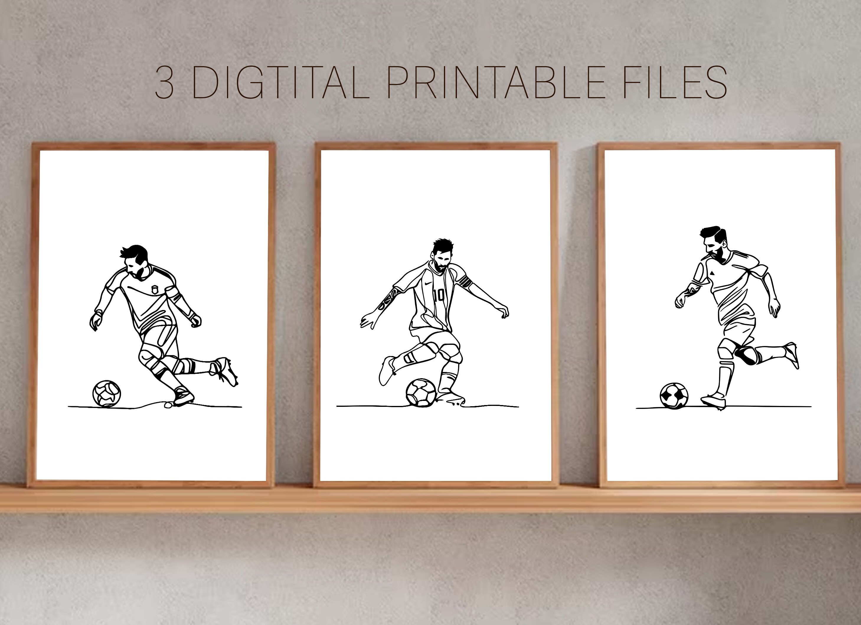 Leo, Messi, Set of 3 Prints, Minimalist Line Art, Digital, Sport Print ...