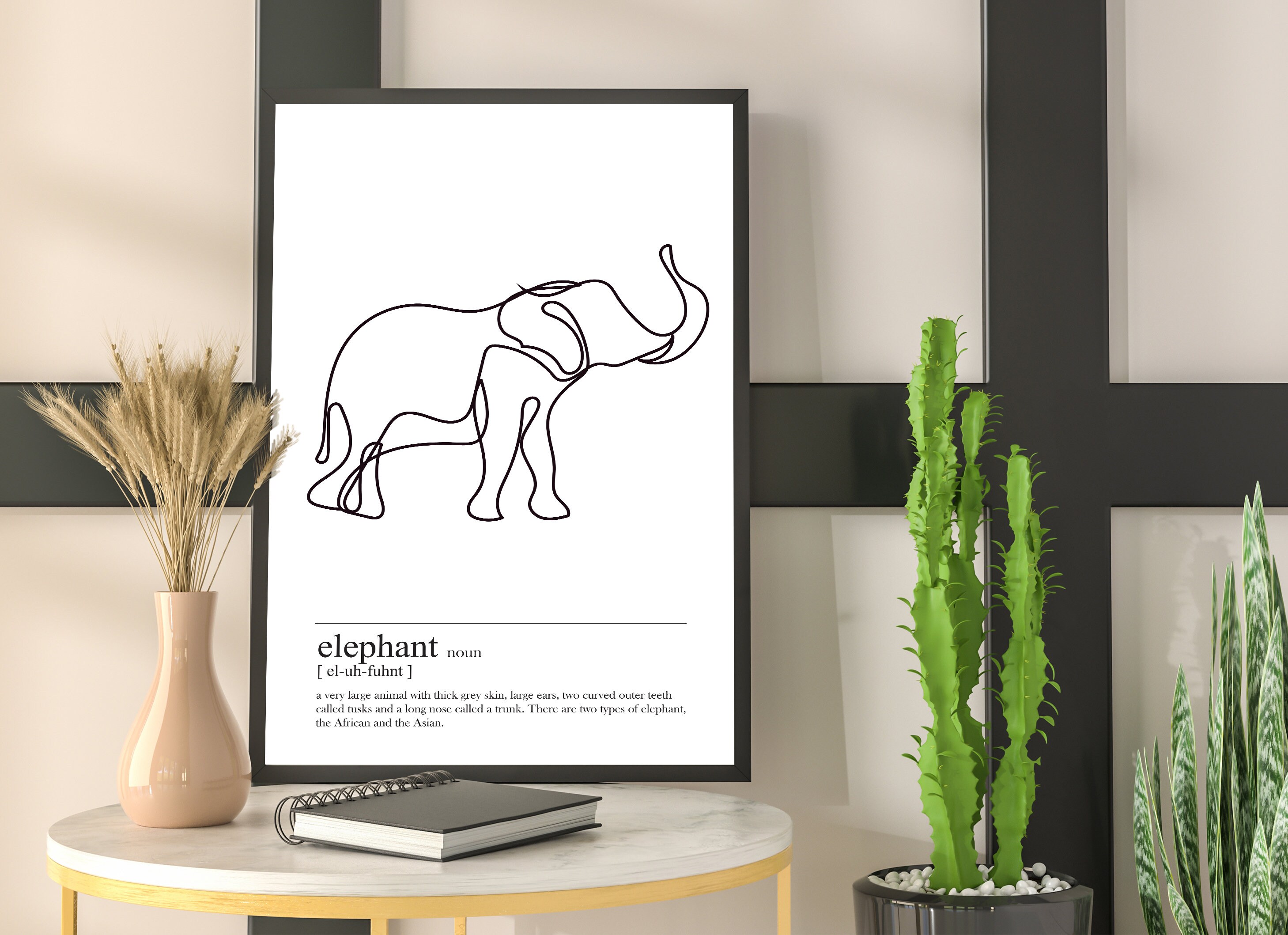 Elephant, Drawings, Printable Wall Art, Animal One Line Drawings, Boho ...