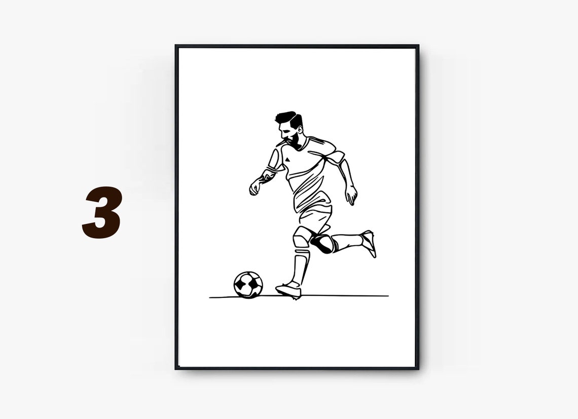 Leo, Messi, Set of 3 Prints, Minimalist Line Art, Digital, Sport Print ...
