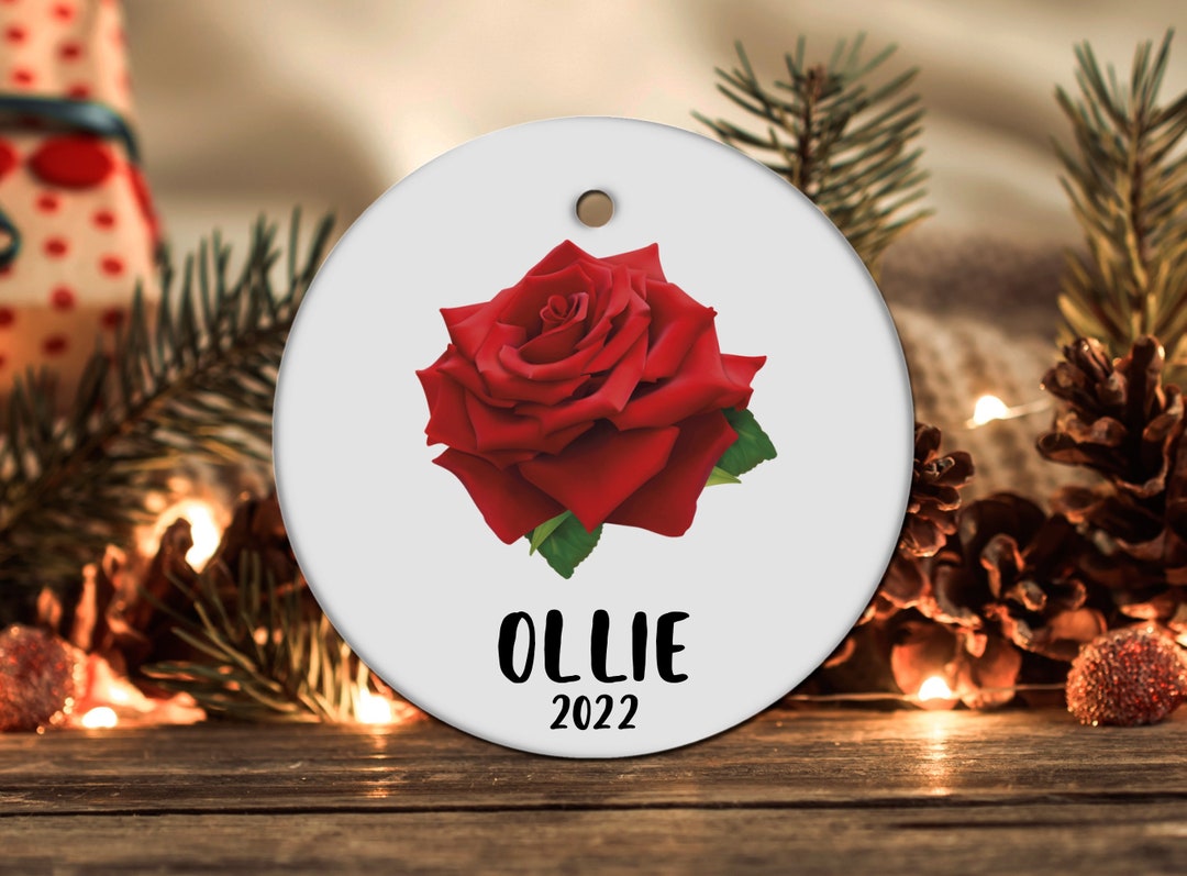 Personalized Red Rose Ornament, Red Rose Gift, Red Rose Christmas ...