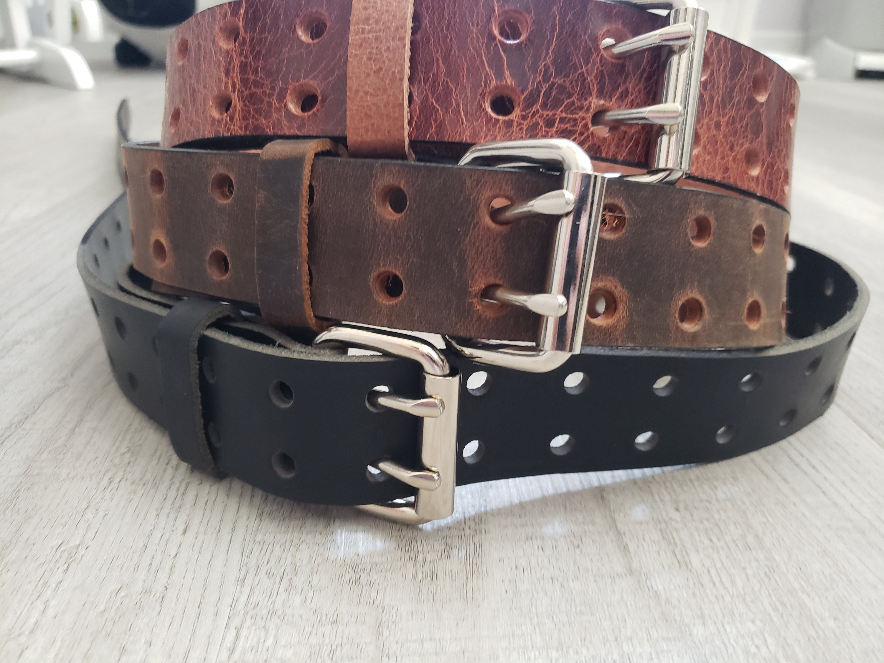 Custom Leather Double Prong Hole Belt - Etsy
