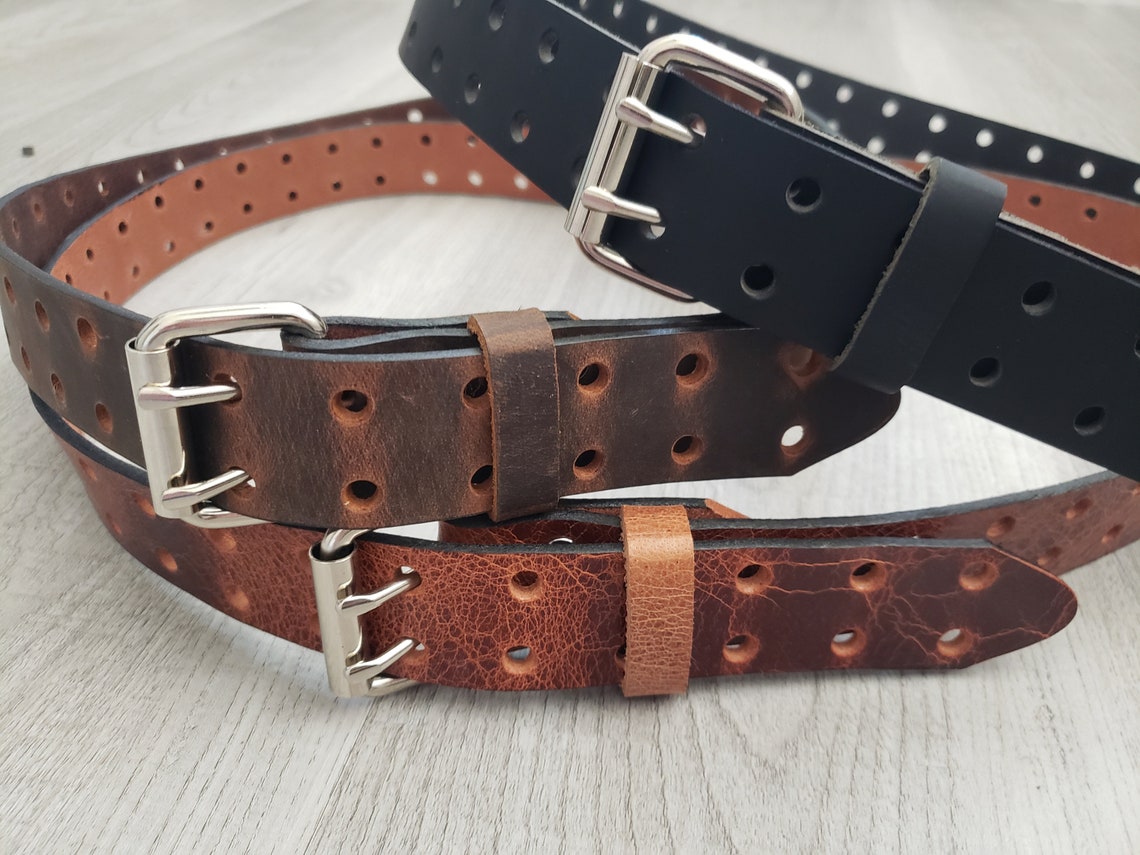Custom Leather Double Hole Belt - Etsy