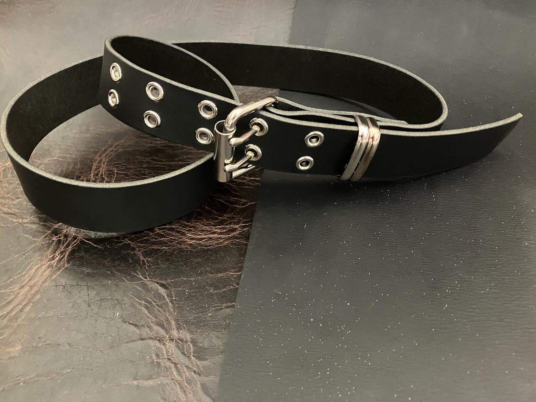 Full Grain Leather Custom Double Hole Eyelet Grommet Belt Silver Ring ...