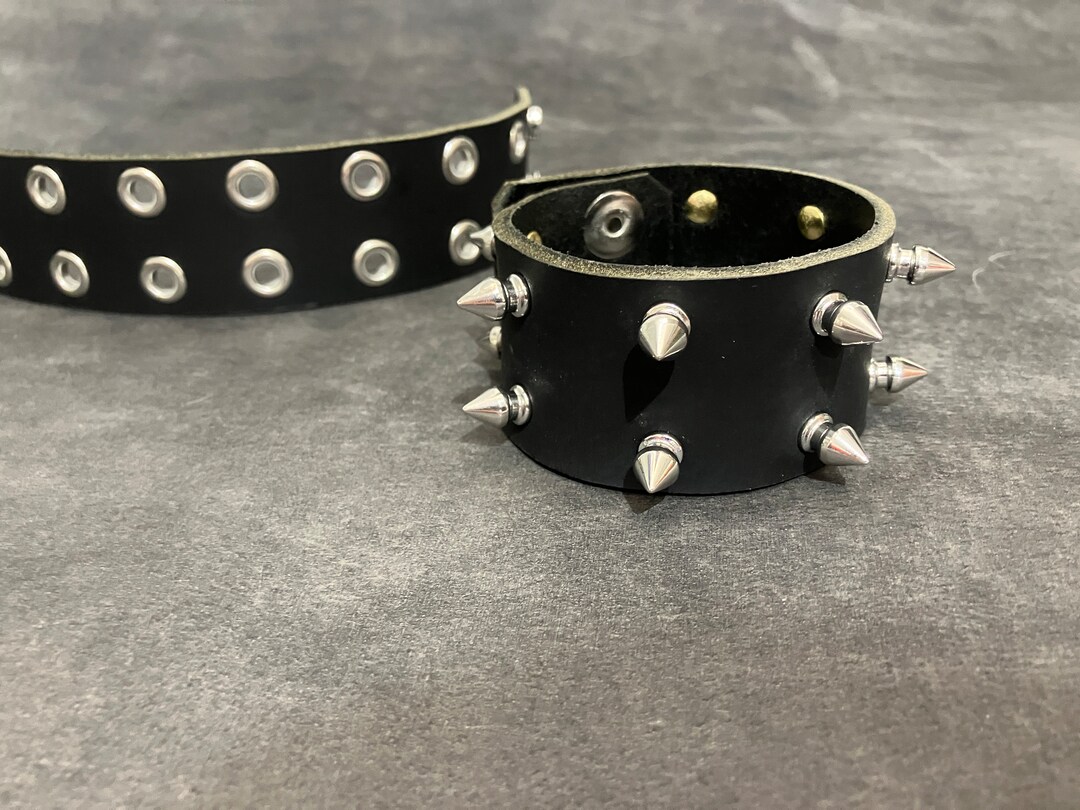 Black Spike Wristband Punk Rock Biker Wide Cuff - Etsy