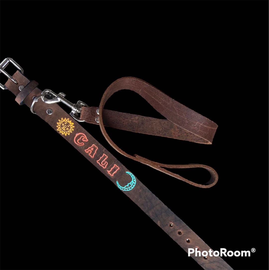 Custom Solid Leather Personalized Collar and Leash Set With Name - Etsy