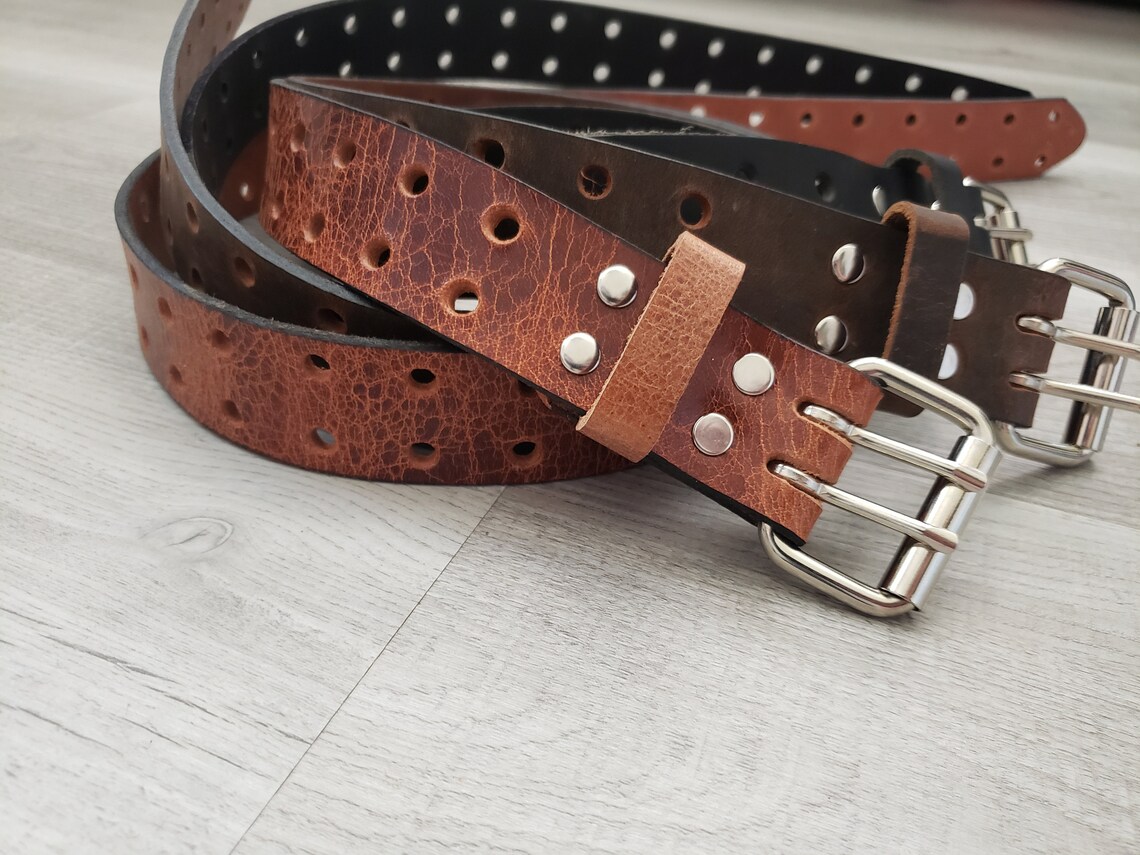 Custom Leather Double Prong Hole Belt - Etsy
