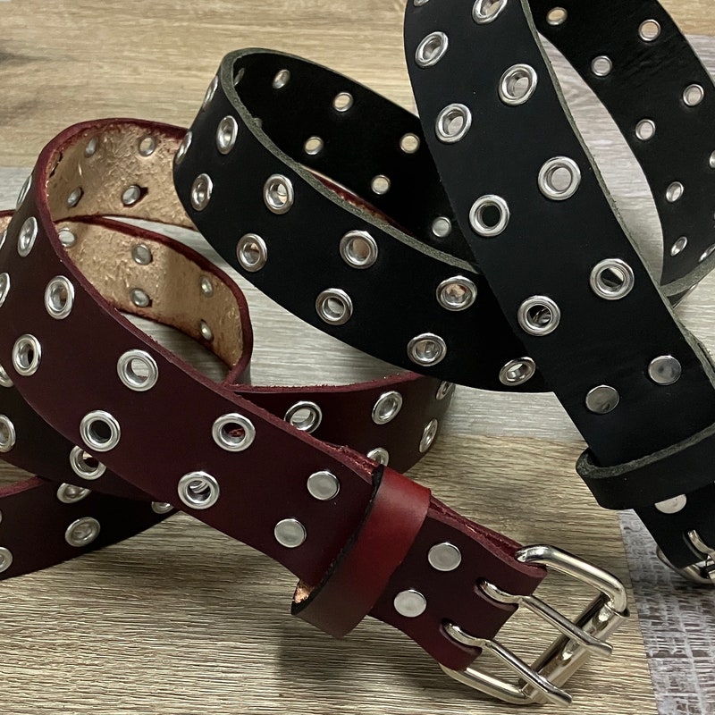 Leather Eyelet Black Belt - Etsy
