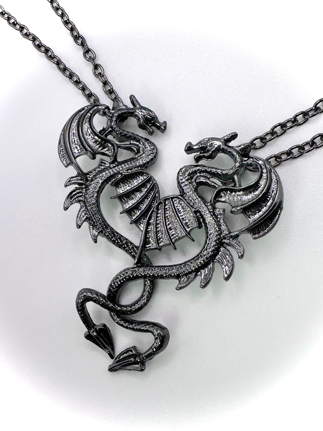 Dragon Couples Necklace, Intertwined Dragon Heart Necklace, Dragon Love, Matching Necklace, His ...