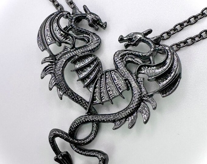 Dragon Couples Necklace, Intertwined Dragon Heart Necklace, Dragon Love ...
