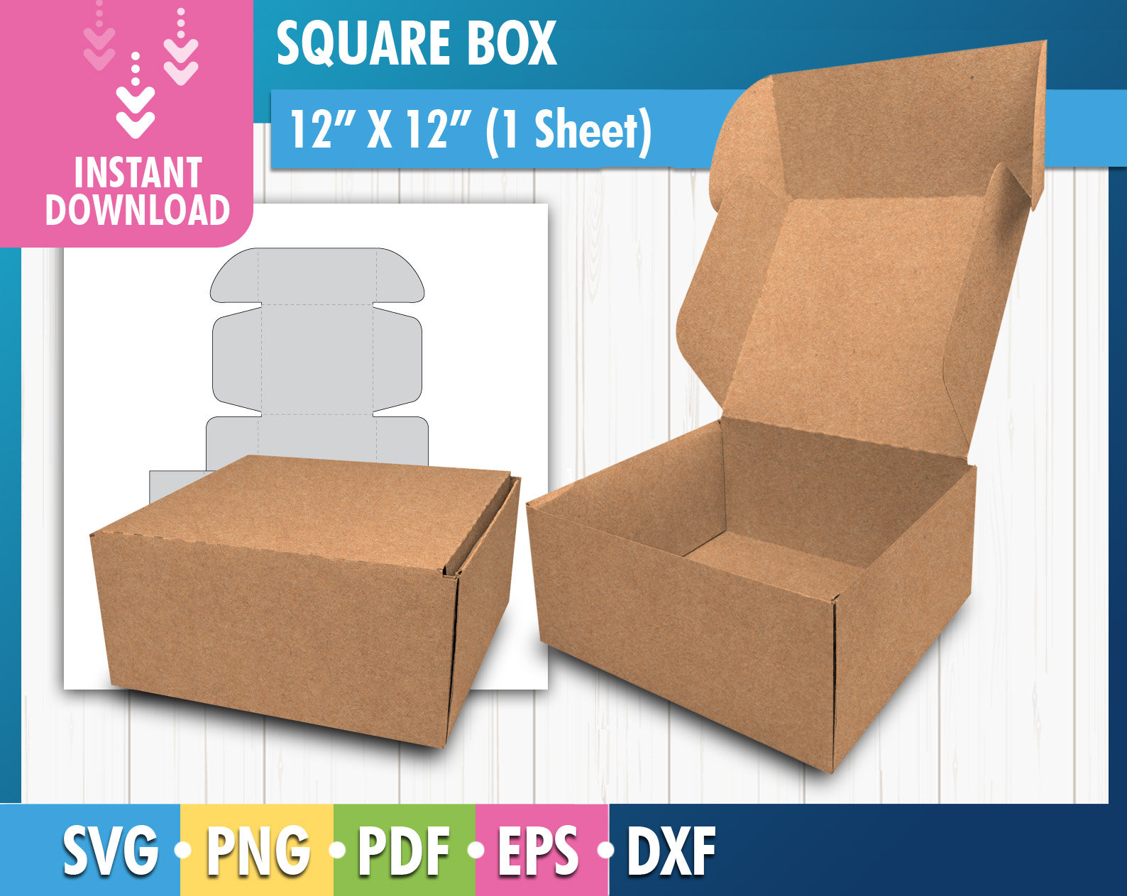 Gift Box Template Square Box With Lid Square Box Template - Etsy Australia