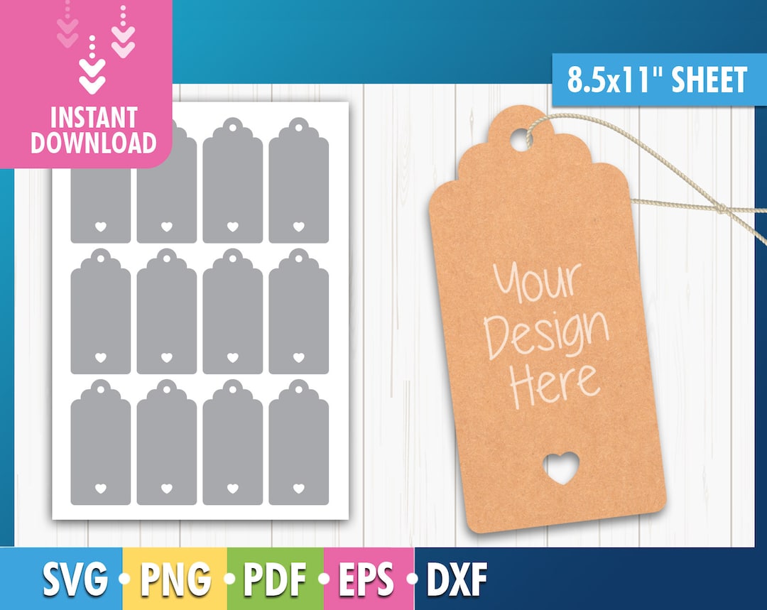 Tag With Heart SVG Template Tags Heart Tag DXF Label Cloth Tag - Etsy