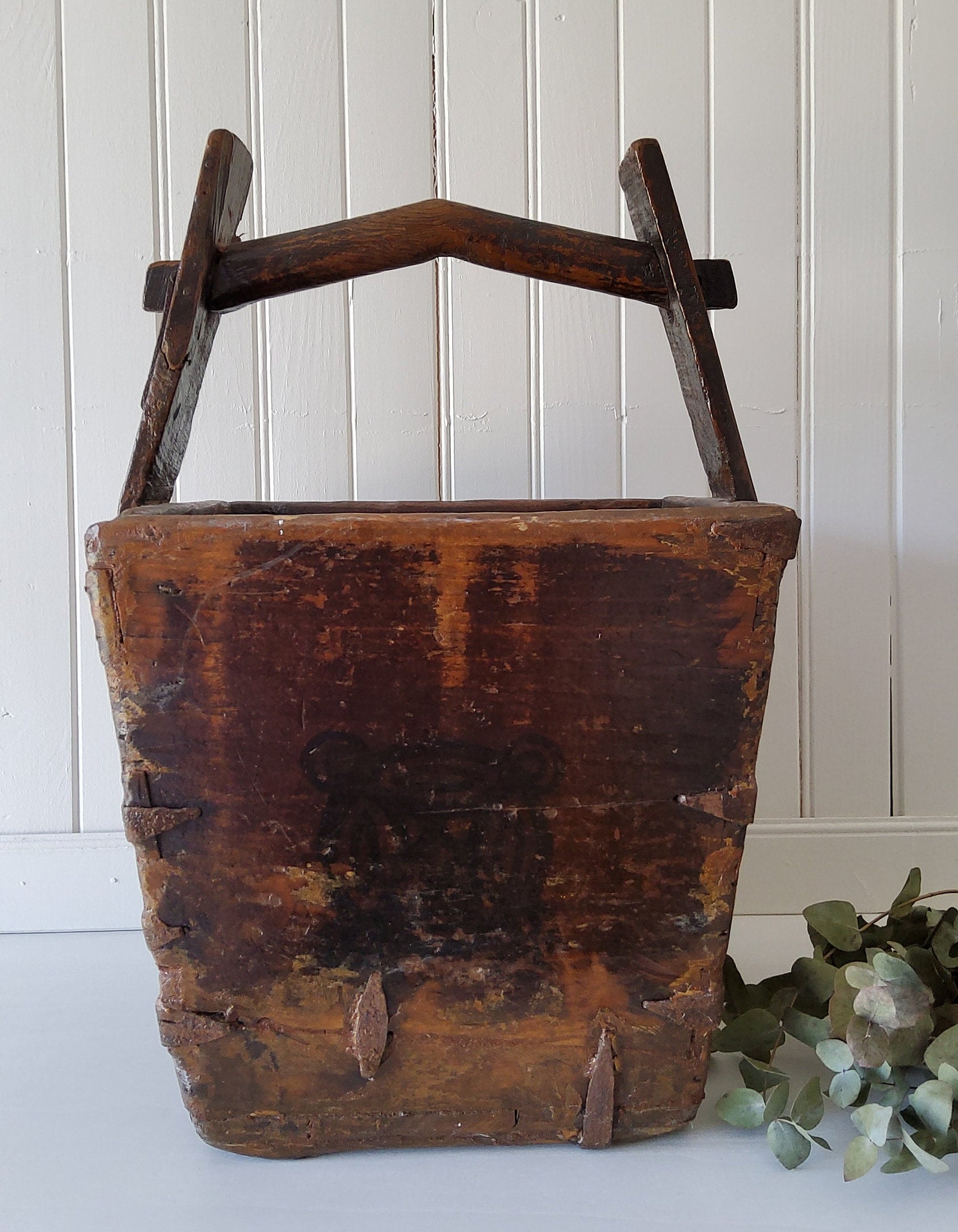 Antique Chinese Wooden Rice Bucket, Grain Basket, Primitive, Old Bucket ...