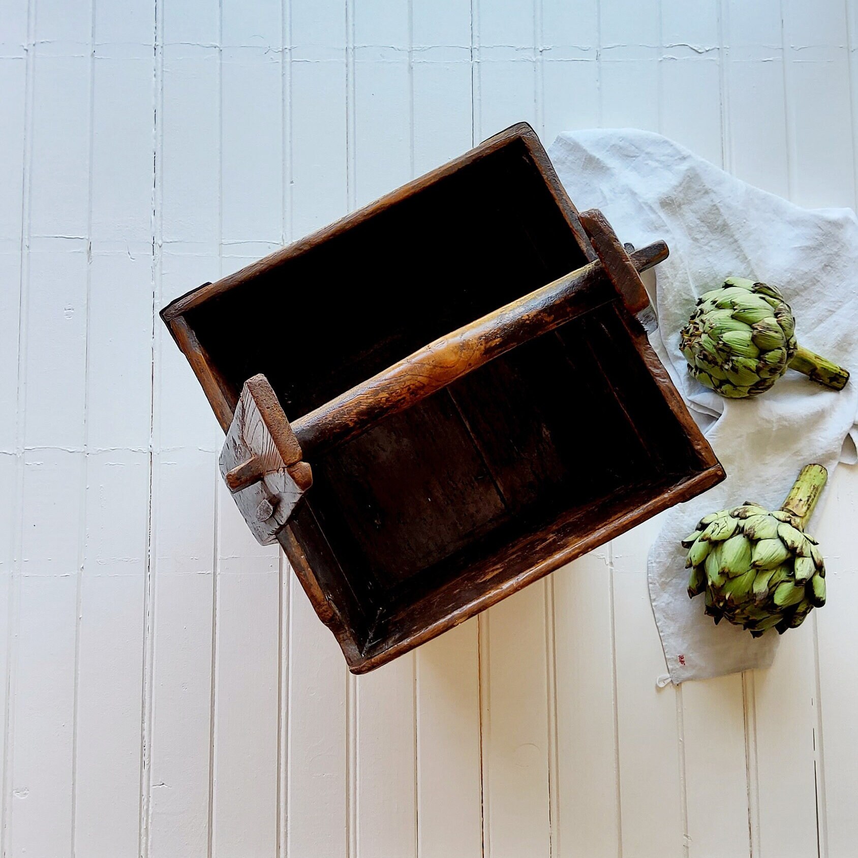 Antique Chinese Wooden Rice Bucket, Grain Basket, Primitive, Old Bucket ...