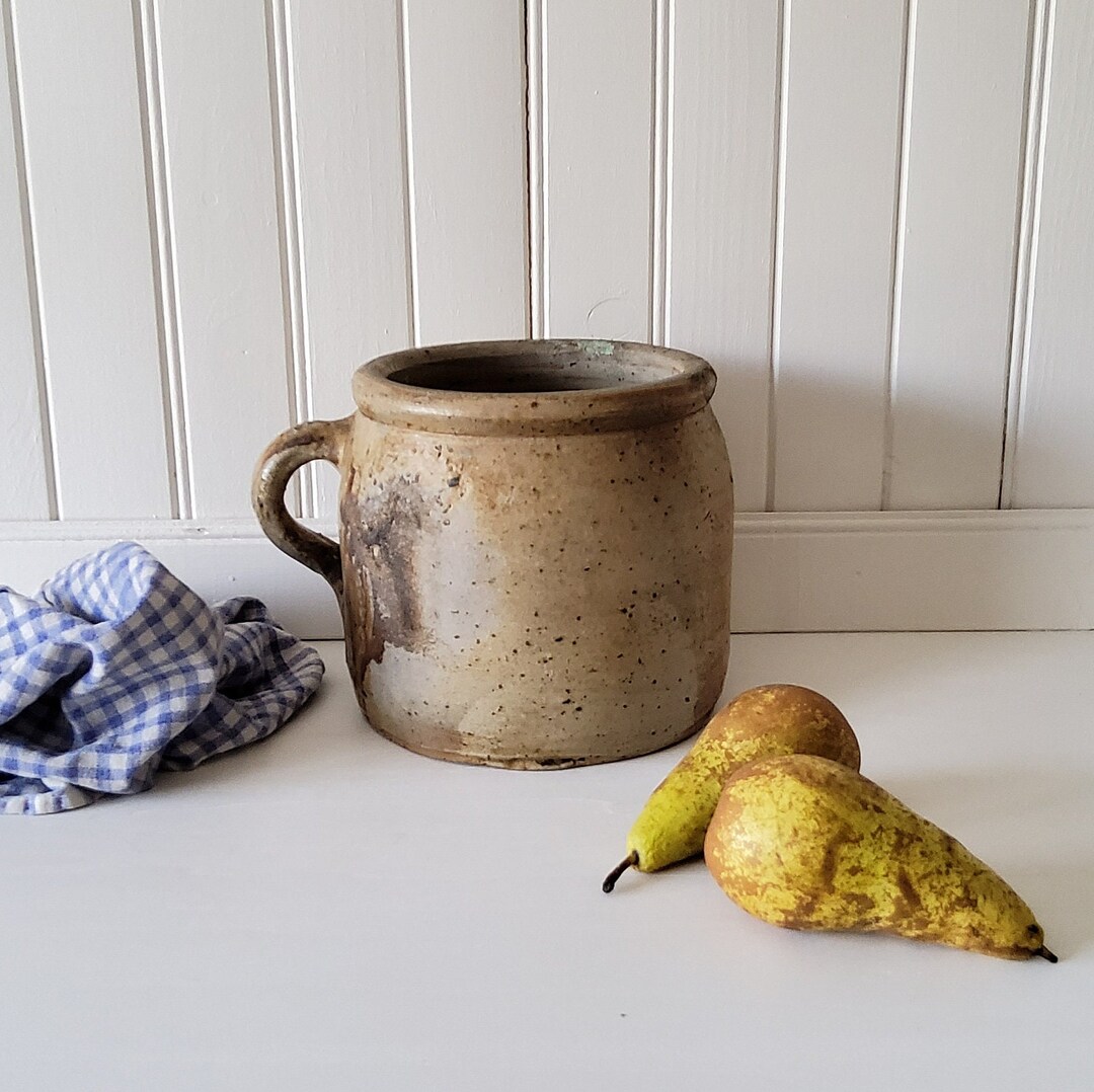 Large Old Stoneware Grease Pot, Handle Pot, Vintage, Large, Stoneware ...