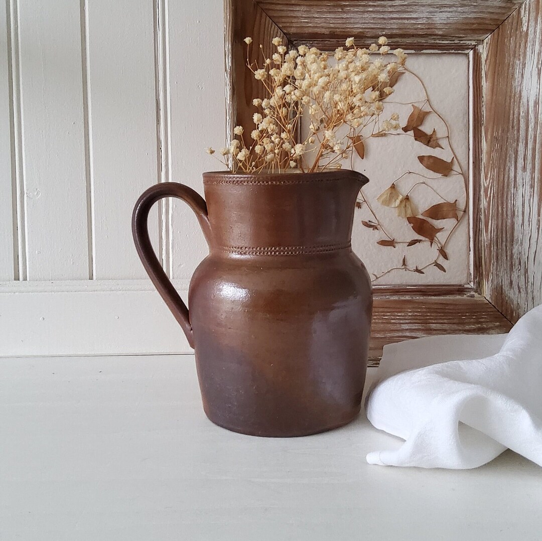 Vintage French Pitcher in Glazed Brown Stoneware, Old Pot, Rustic ...
