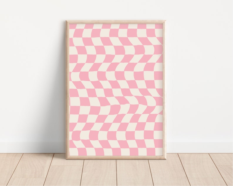 Trendy Checkerboard Poster, Checkered Art, Pink Check, Aesthetic Room ...