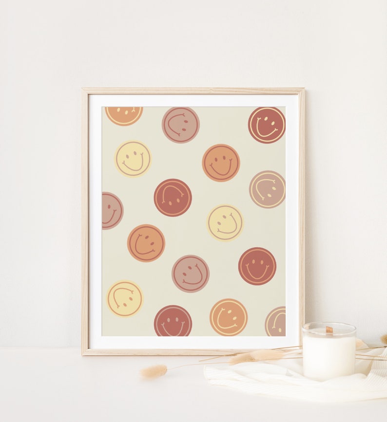 Retro Smiley Face Wall Decor Happy Vibes Art Print Groovy - Etsy