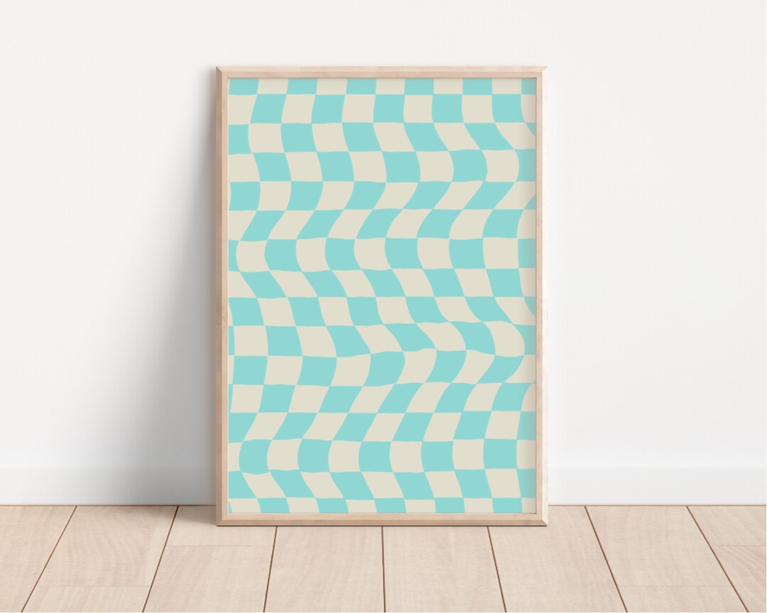 Light Blue Checkered Poster, Retro Check Wall Art, Checkerboard Art ...