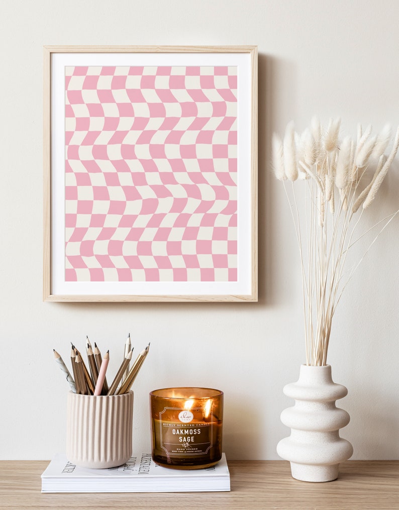 Trendy Checkerboard Poster, Checkered Art, Pink Check, Aesthetic Room ...