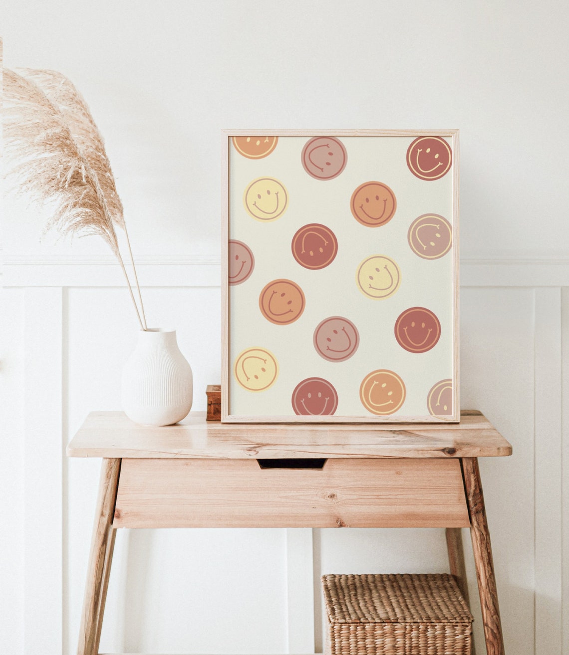 Retro Smiley Face Wall Decor Happy Vibes Art Print Groovy - Etsy