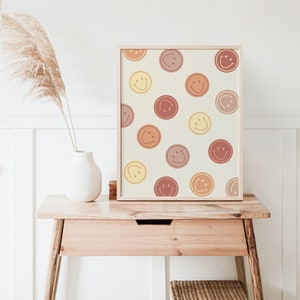 Retro Smiley Face Wall Decor, Happy Vibes Art Print, Groovy Wall Print ...