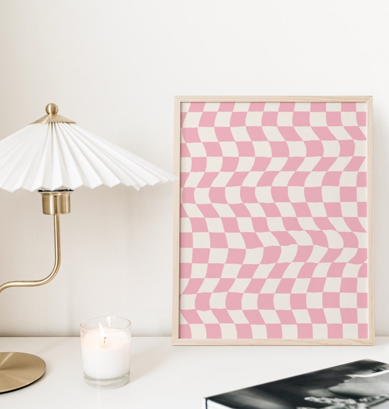 Trendy Checkerboard Poster, Checkered Art, Pink Check, Aesthetic Room ...