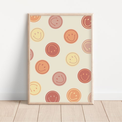 Retro Smiley Face Wall Decor Happy Vibes Art Print Groovy - Etsy
